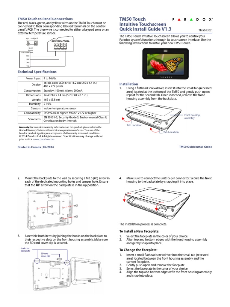 TM50 Touch Intuitive Touchscreen Quick Install Guide V1.3 | PDF ...