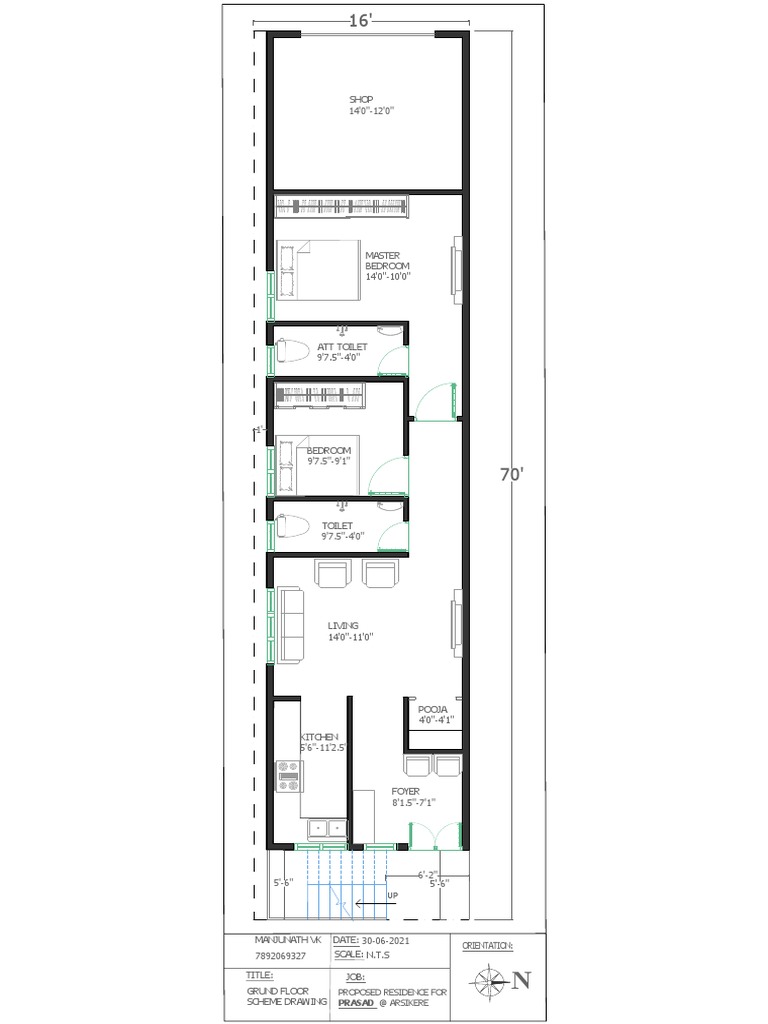 15x70 House Plan for Prasad's Residence | PDF