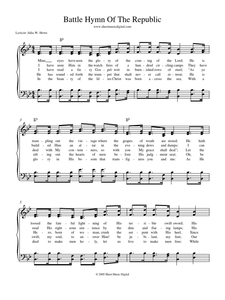 Battle Hymn of The Republic: © 2005 Sheet Music Digital | PDF | Hymns ...