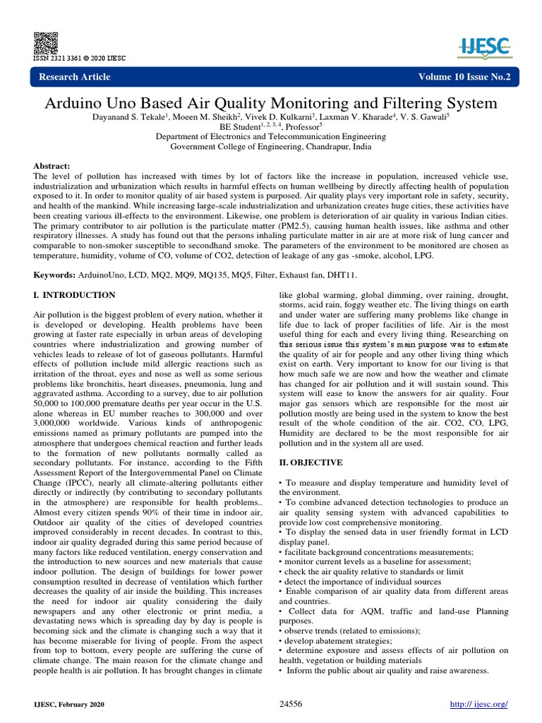 Arduino Uno Based Air Quality Monitoring And Filtering System Pdf Air Pollution Sensor