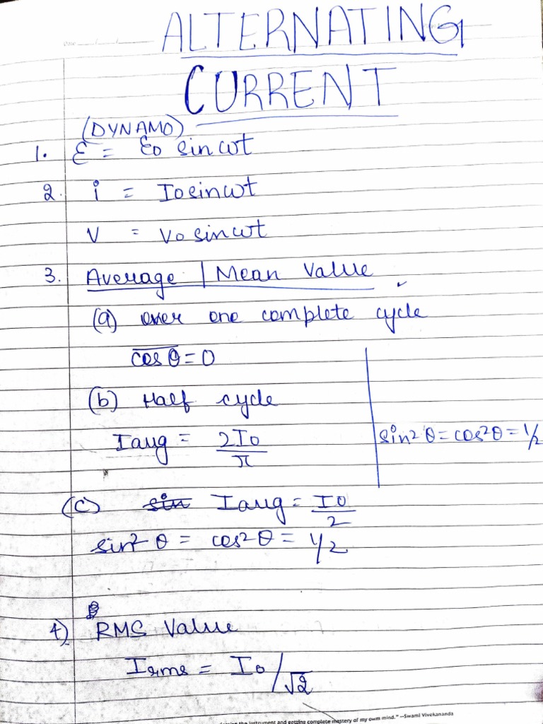 Alternating Current - Short Formula | PDF
