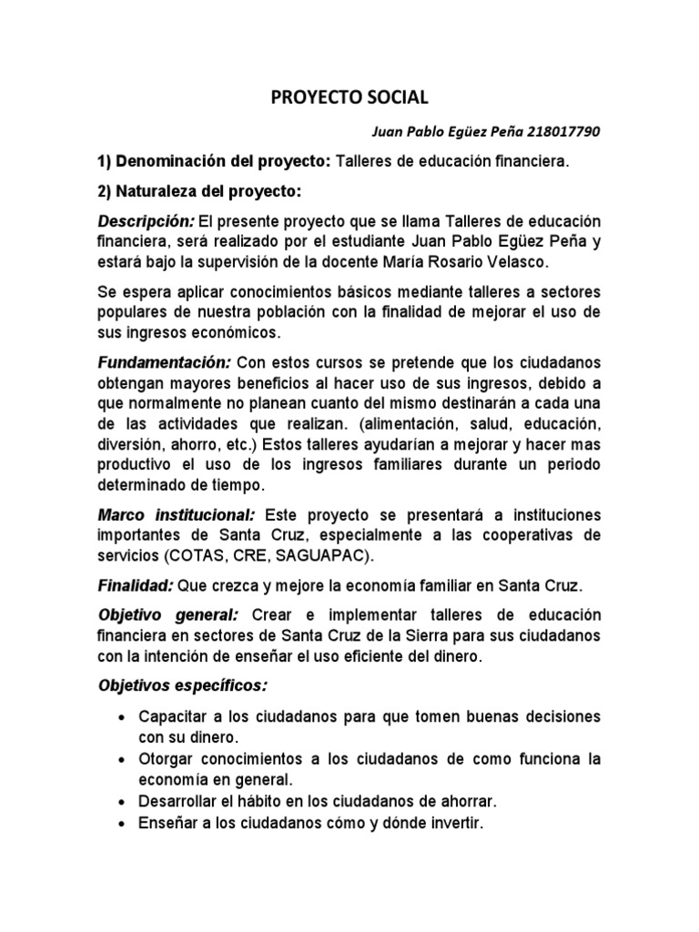 Proyecto Social | PDF | Economias | Business