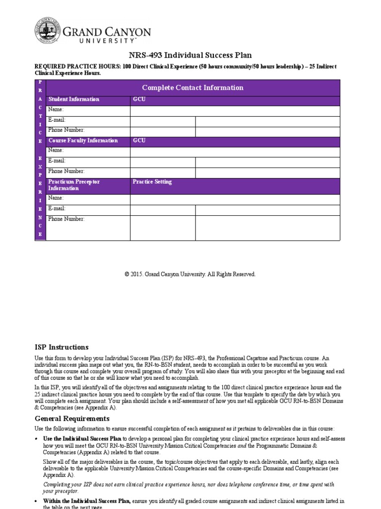 NRS-493 Individual Success Plan: Complete Contact Information | PDF ...