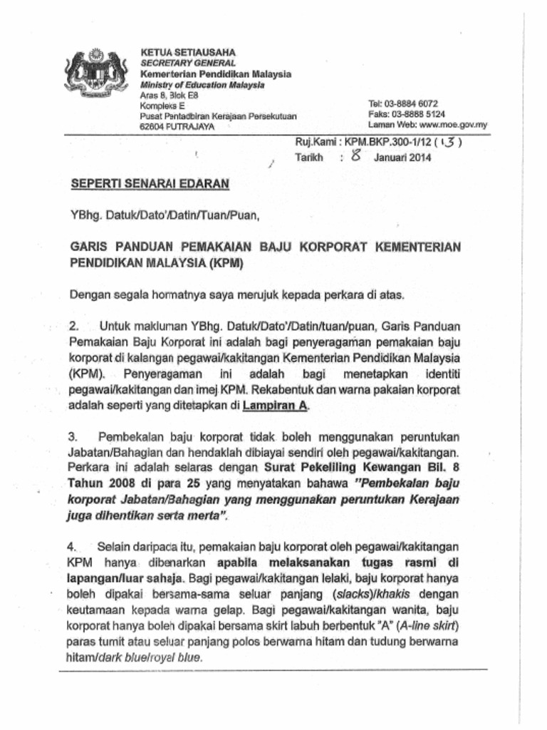 Garis Panduan Pemakaian Baju Korporat KPM | PDF