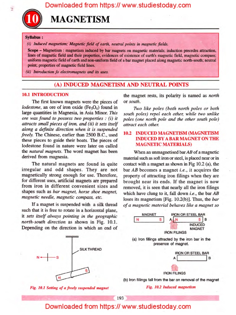 ICSE Class 9 Physics Chapter 10 Magnetism | PDF