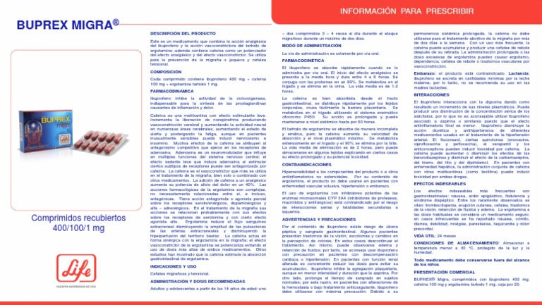 Buprex Migra 1 | PDF | Cafeína | Migraña