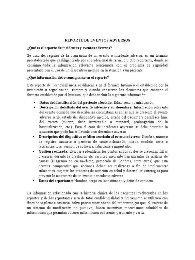 Reporte de Eventos Adversos | PDF | Hospital | Medicina