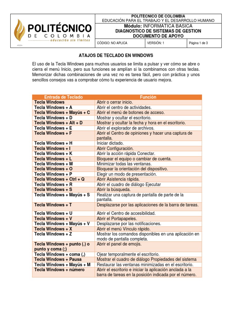 Atajos de teclado en Windows | PDF | Ventana (informática) | Microsoft ...