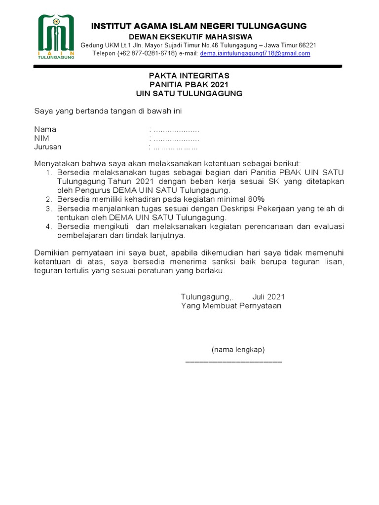 Contoh Surat Pakta Integritas | PDF | Karier & Perkembangan