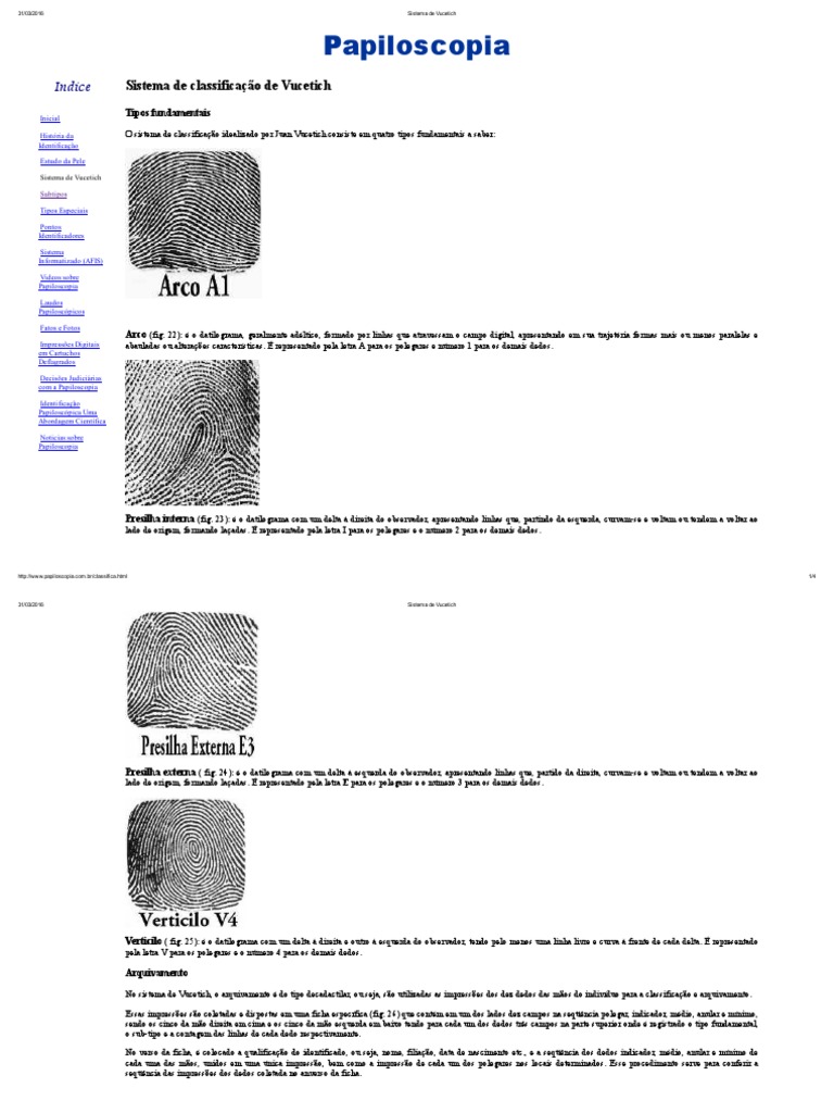 Sistema de Vucetich | Download grátis PDF | Impressão digital | Ensino ...