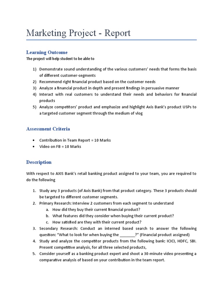 Marketing Project - Report: Learning Outcome | PDF