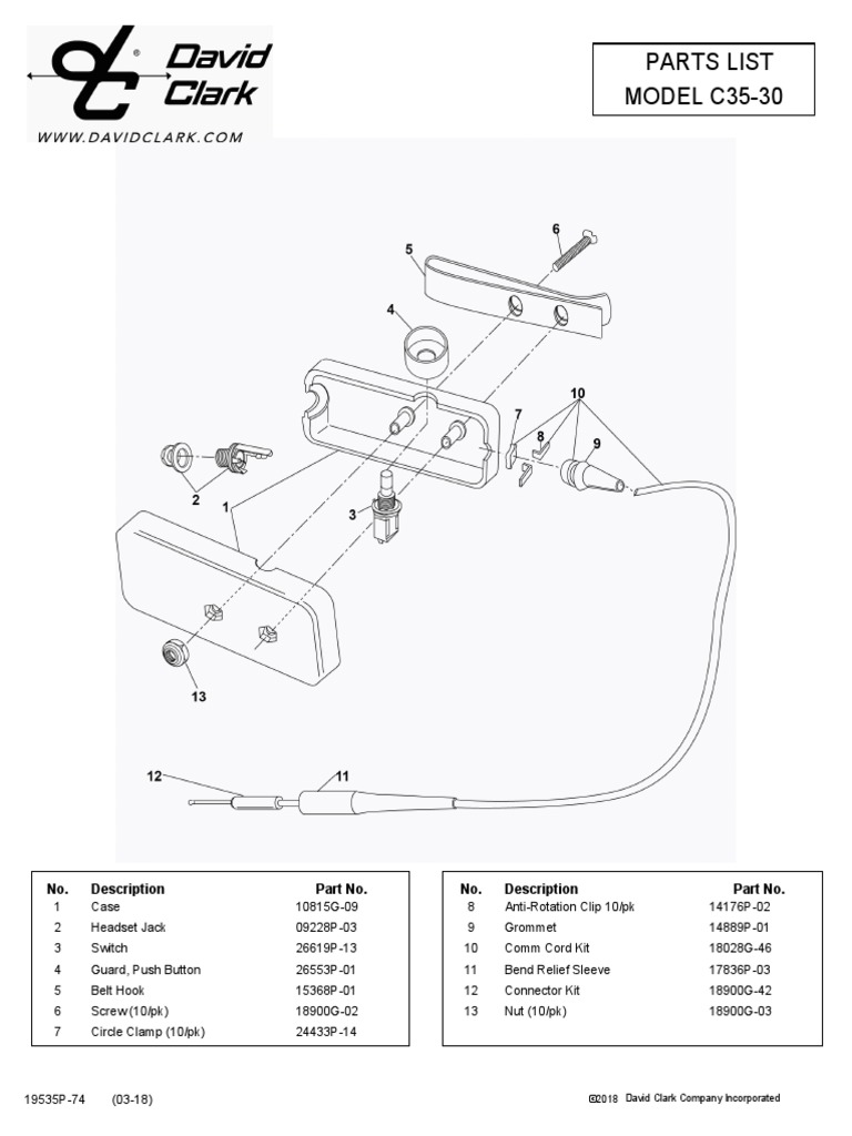 MODEL C35-30 Parts List: Description No. Part No. Description No. Part ...