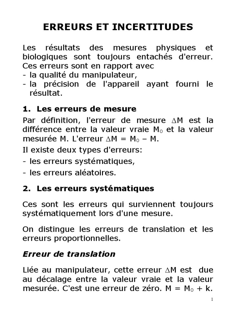 2-Erreurs Et Incertitudes | PDF | Erreur de mesure | Analyse mathématique