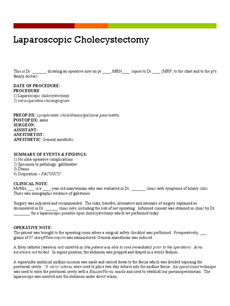 Lap Chole Dictation | PDF | Gallbladder | Abdomen