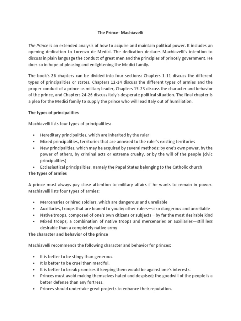 3) The Prince by Machiavelli - Summary | PDF | The Prince | Niccolò ...