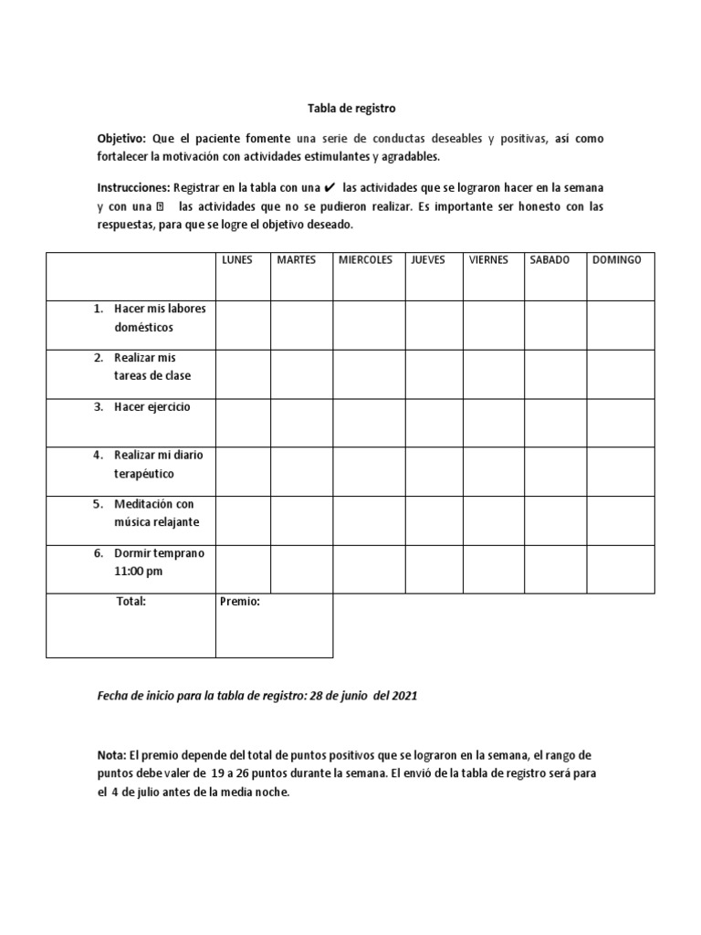 Tabla de Registro | PDF