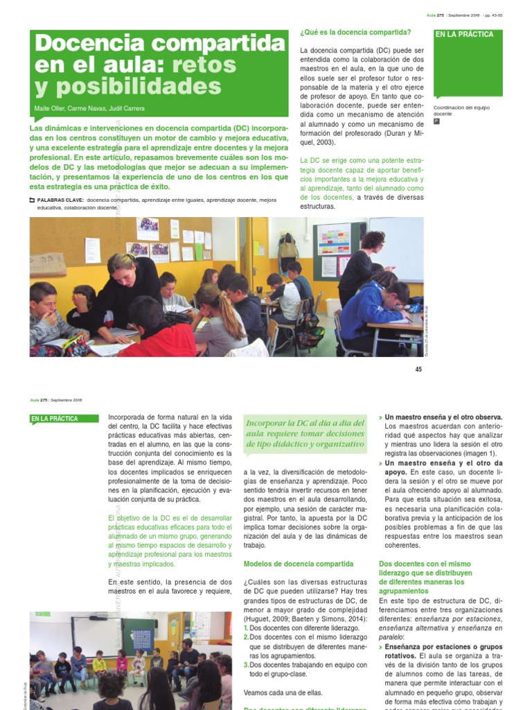 Docencia Compartida - Interesante | PDF | Salón de clases | Maestros