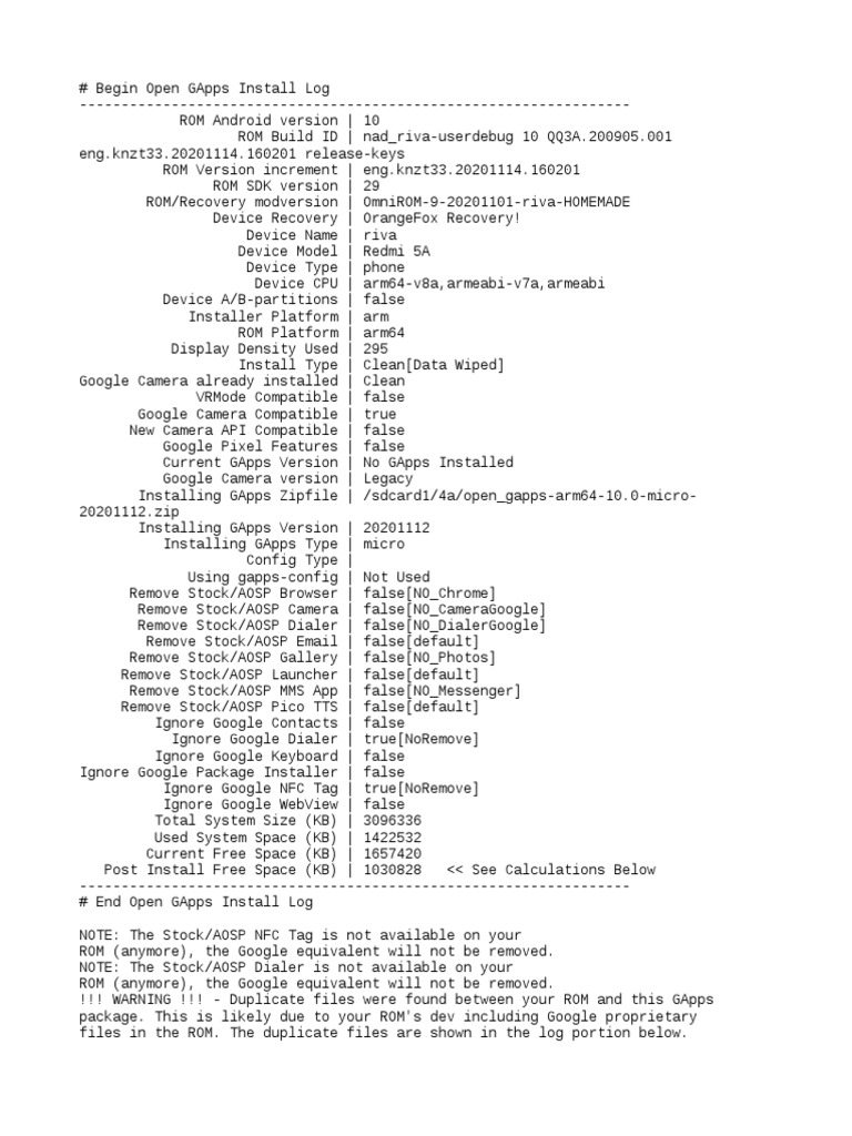 Open Gapps Log | PDF | Android (Operating System) | Embedded Linux Distributions