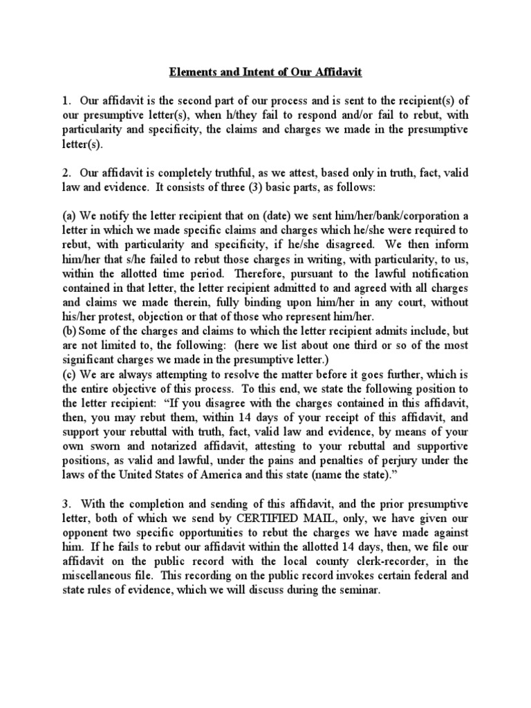 Elements and Intent of Our Affidavit | PDF | Affidavit | Legal Procedure