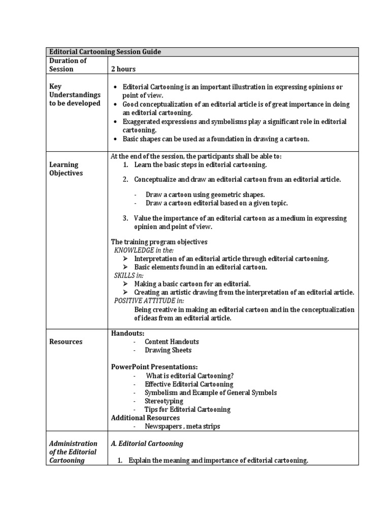 Cartooning Session Guide Final | PDF | Cartoonist | Editorial