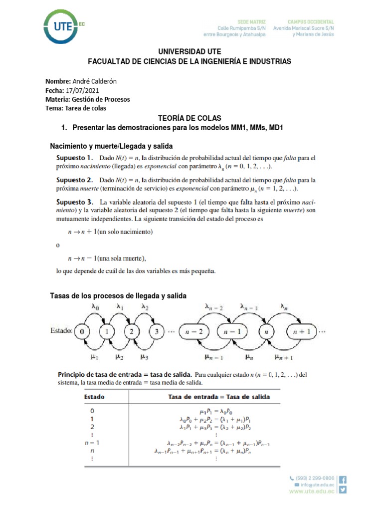 Andre - Calderon - Teoría de Colas | PDF | Matemáticas Aplicadas ...