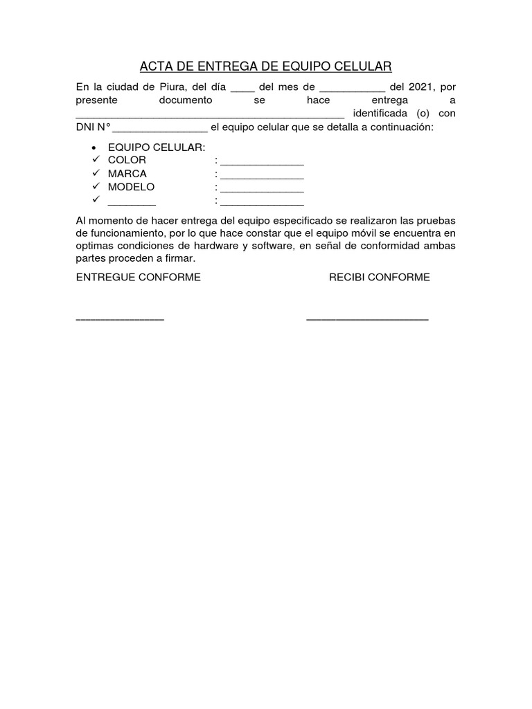 Acta de Entrega de Equipo Celular | PDF