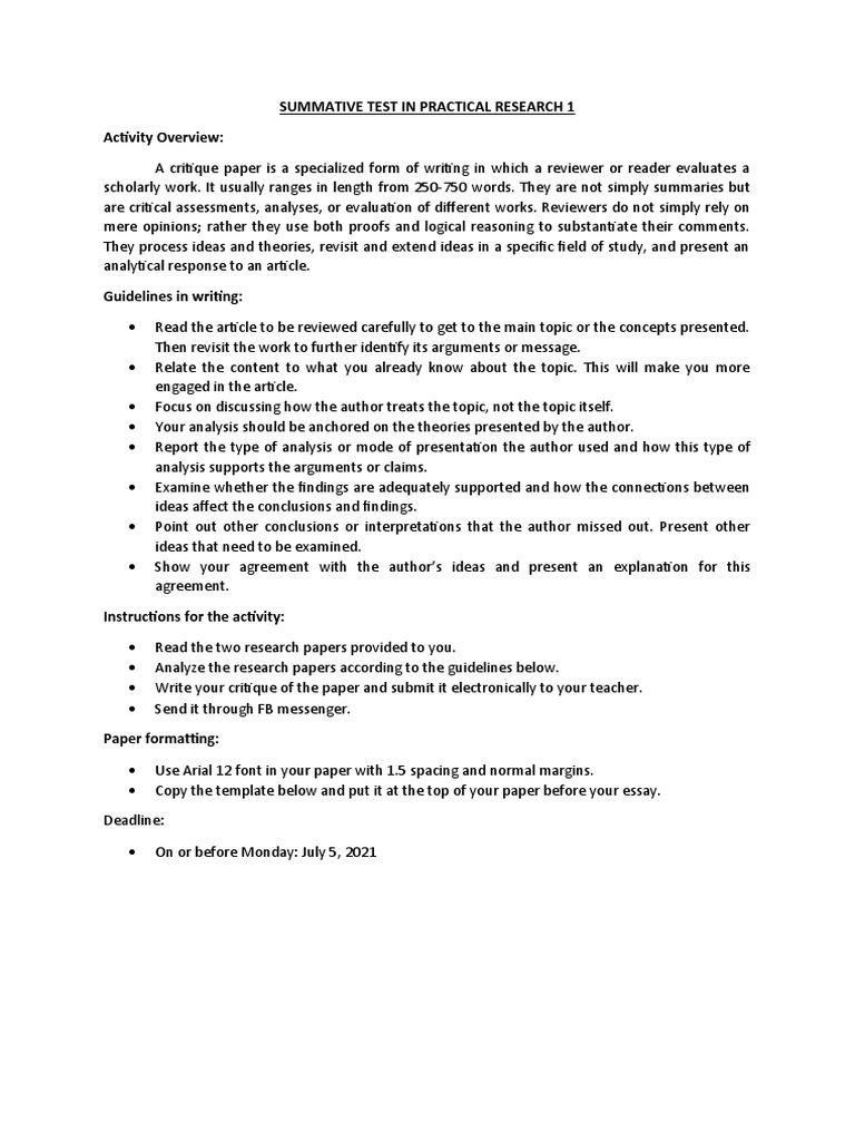 Summative Test in PR1 | PDF | Essays | Analysis