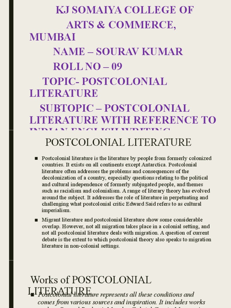 09, Sourav Kumar, Postcolonial Literature | PDF | Postcolonialism | Poetry