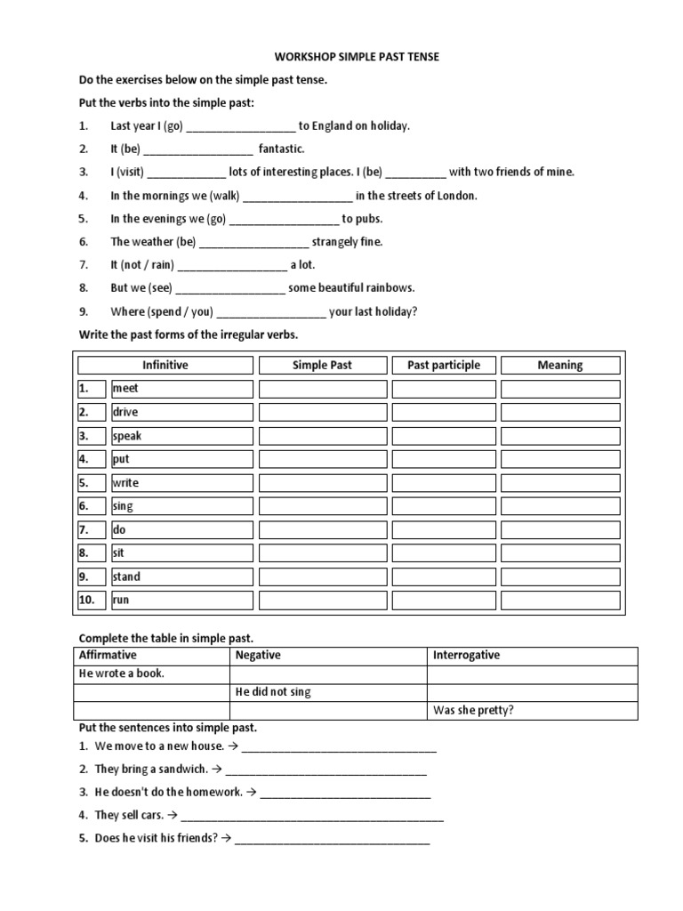 Workshop Simple Past Tense Ok | PDF | Grammatical Tense | Semantic Units