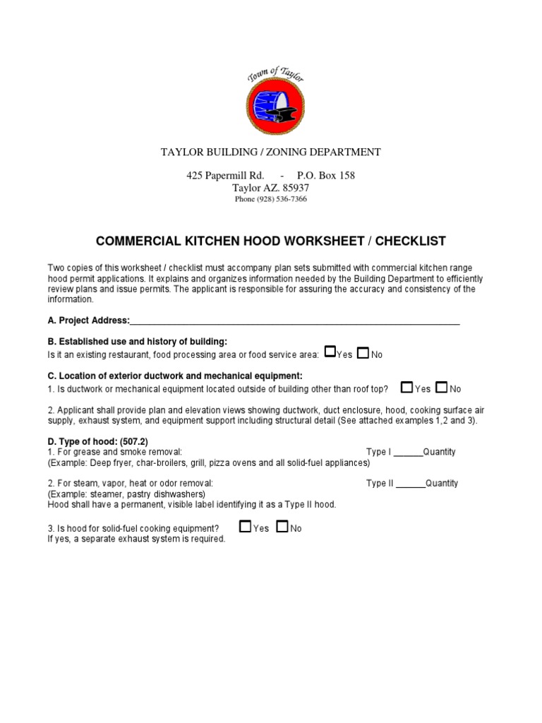 Commercial Kitchen Hood Permit Checklist | PDF | Duct (Flow) | Grilling