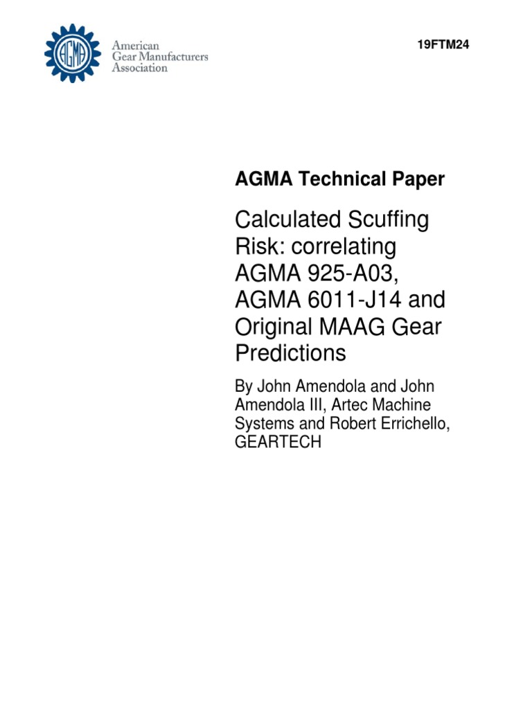 Agma Technical Paper-Calculated Scuffing Risk Correlating Agma 925-A03 ...