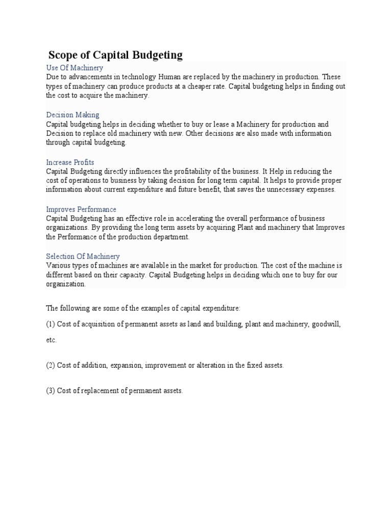Scope of Capital Budgeting | PDF