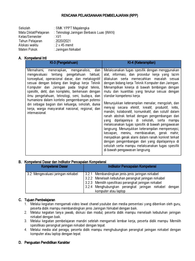 RPP Jaringan Nirkabel Luring Revisi | PDF