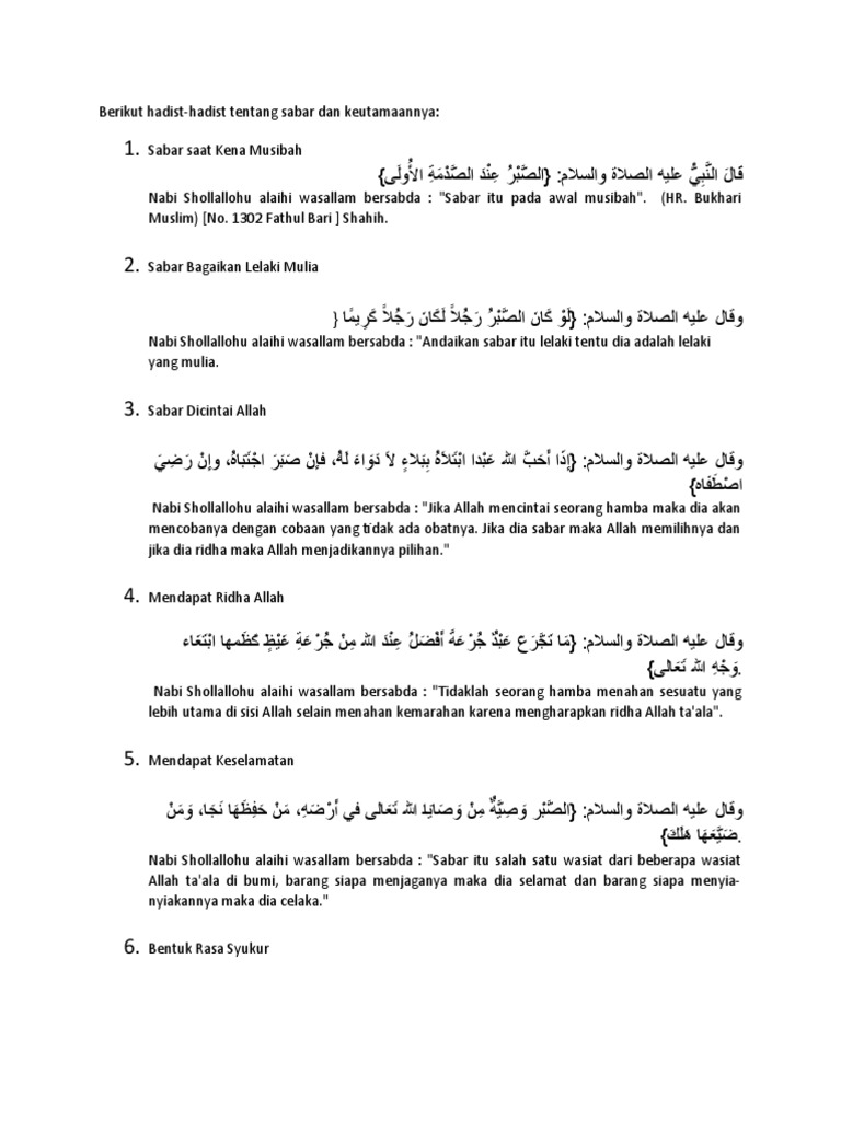 Hadis Tentang Sabar | PDF