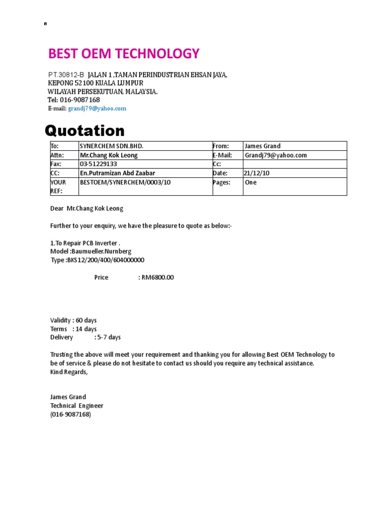 Quotation Best OEM | PDF | Business | Computers