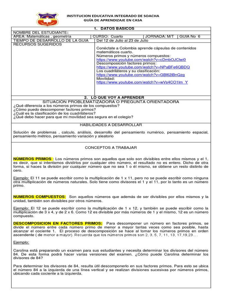 Guia N 6 Matematicas 2021-2 | PDF | Número primo | División (Matemáticas) Guia N 6 Matematicas 2021-2 | PDF | Número primo | División (Matemáticas)