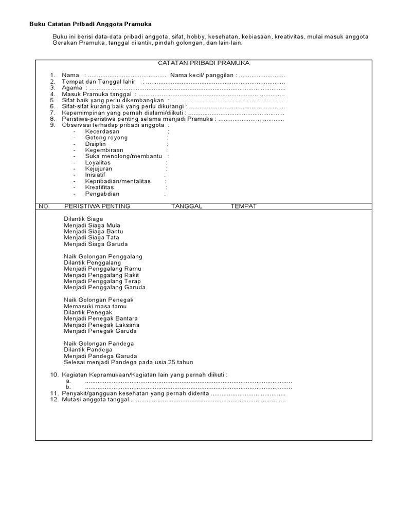 Buku Catatan Pribadi Anggota Pramuka | PDF
