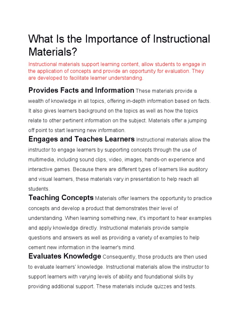 What Is The Importance of Instructional Materials?: Provides Facts and ...