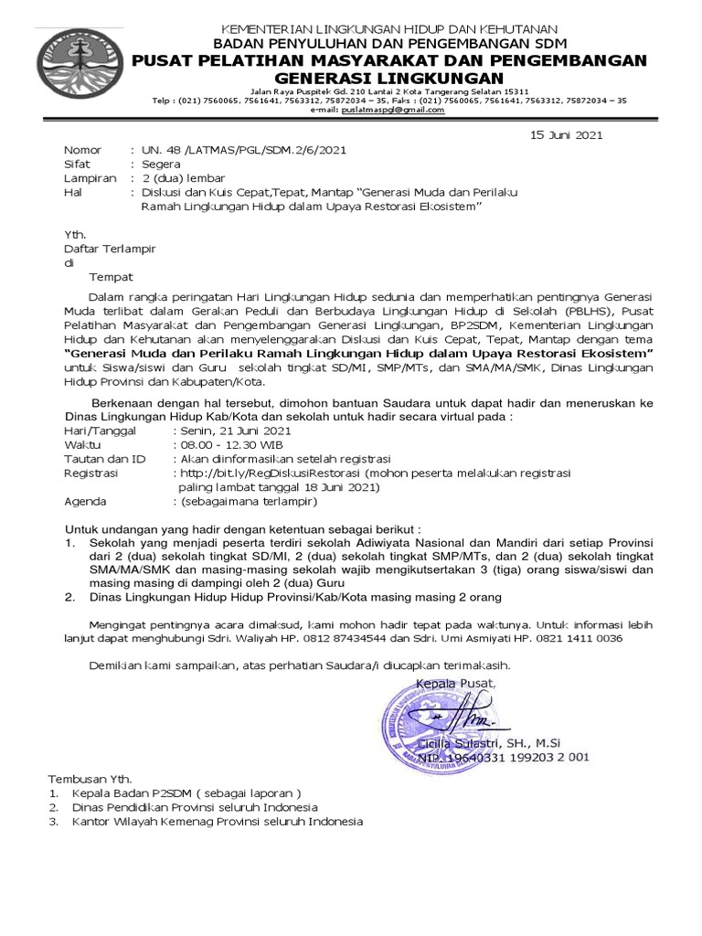 Surat Undangan Diskusi Dan Kuis, 21 Juni 2021 | PDF