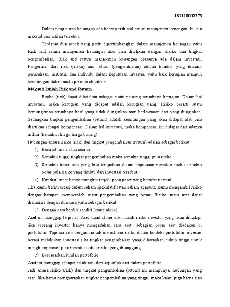 Tugas 10 Risk & Return | PDF