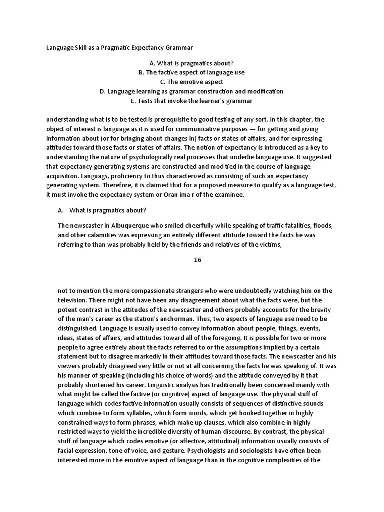 Language Skill As A Pragmatic Expectancy Grammar | PDF | Attitude ...