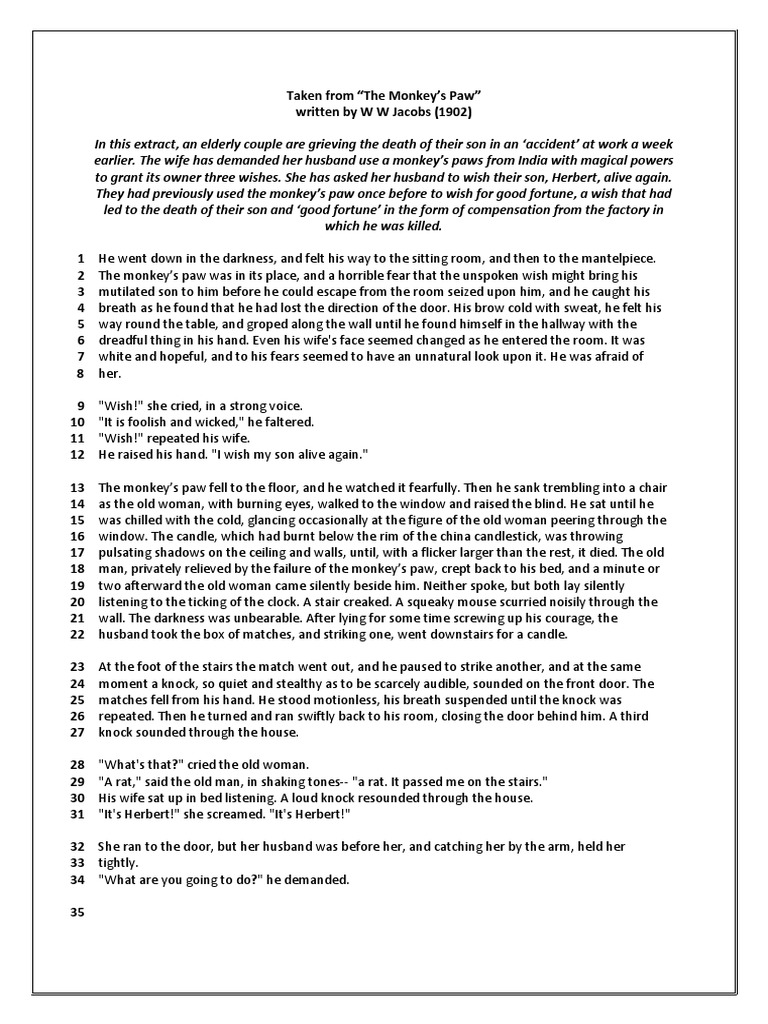 Taken From "The Monkey's Paw" Written by W W Jacobs (1902) | PDF