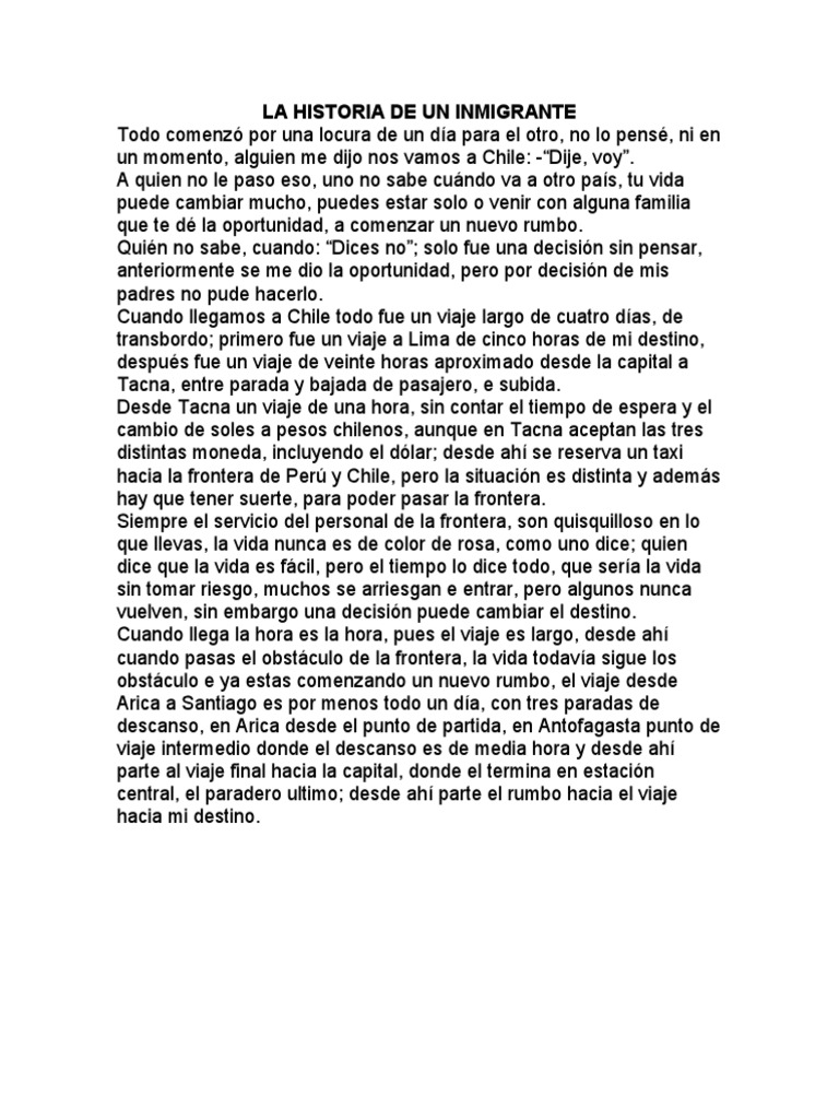 La Historia de Un Inmigrante | PDF