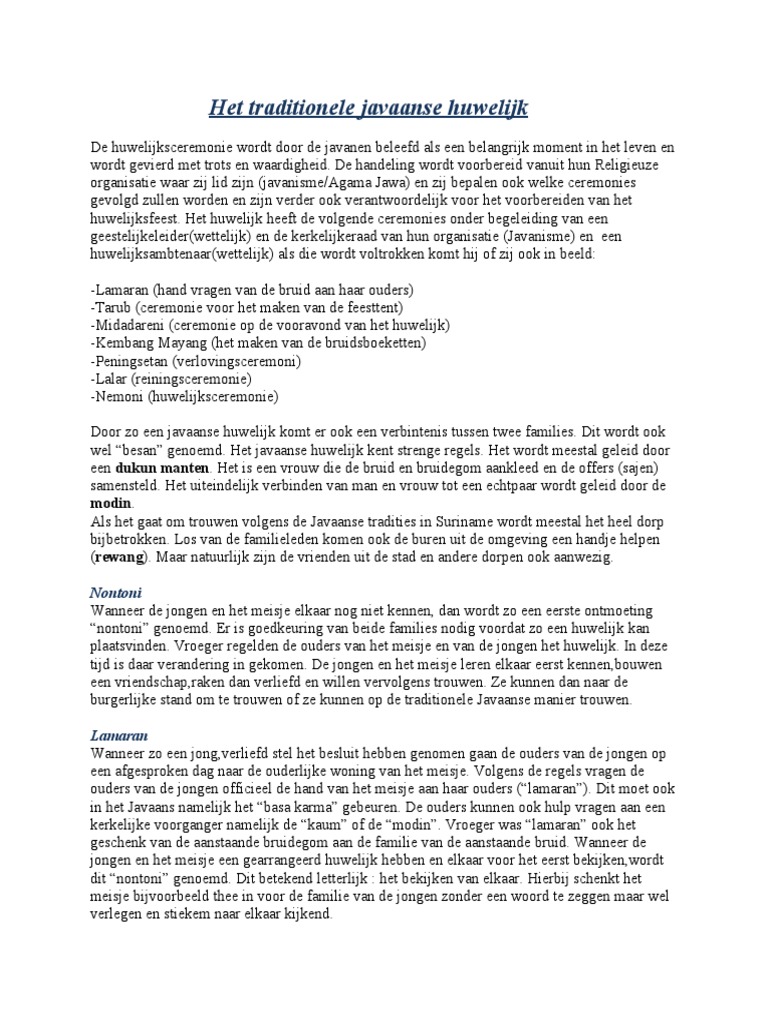 Het Traditionele Javaanse Huwelijk | PDF
