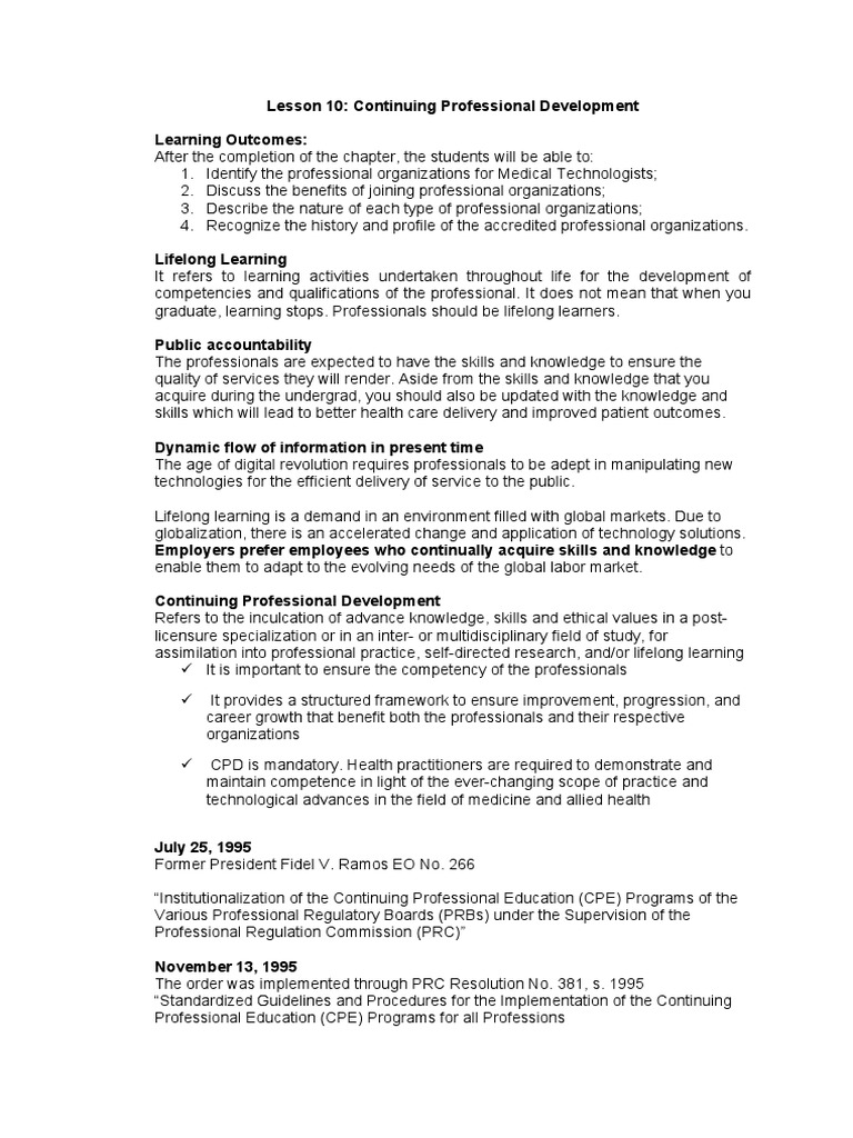 Lesson 10 - Continuing Professional Development | PDF | Lifelong ...