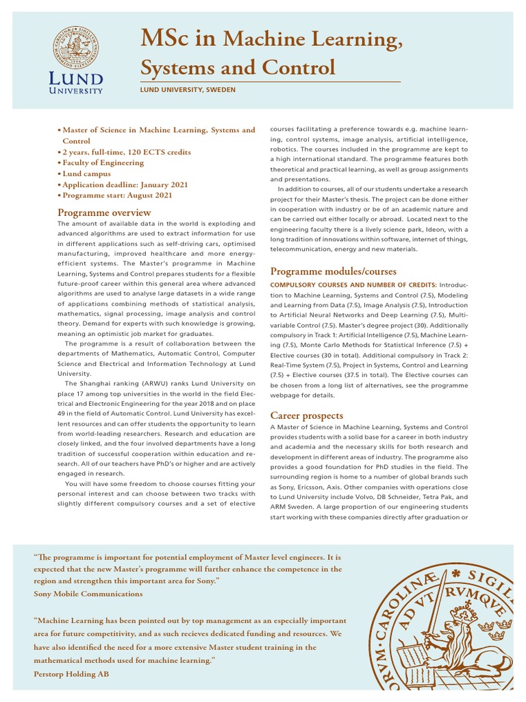 MSC In: Machine Learning, Systems and Control | PDF | Machine Learning ...