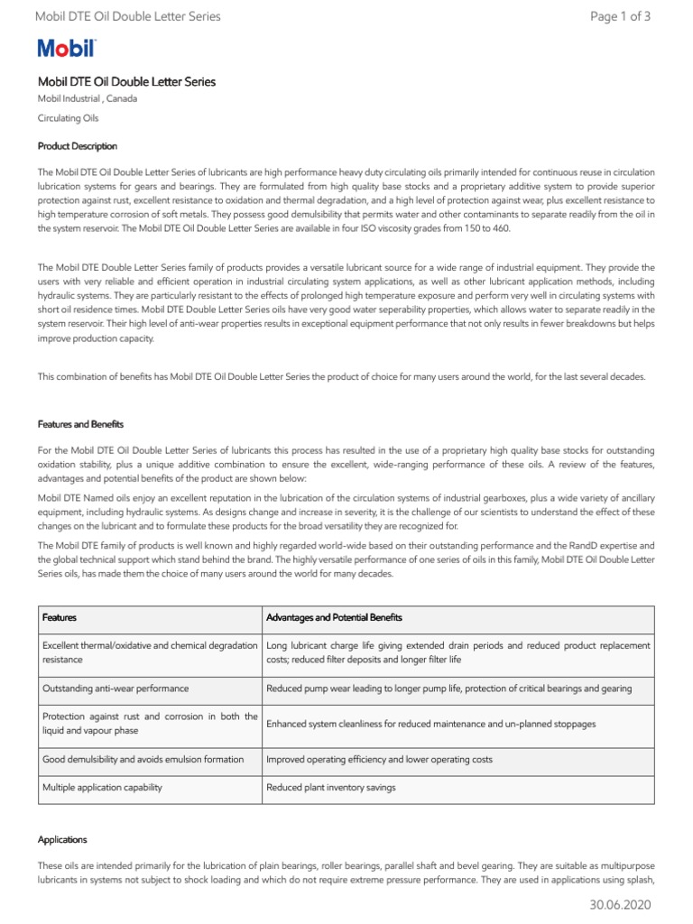 GL XX Mobil DTE Oil Double Letter Series | PDF | Exxon Mobil | Lubricant