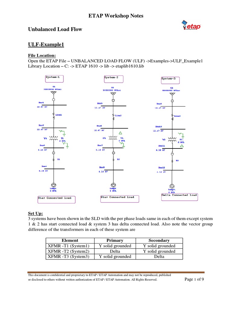 ETAP Unbalanced Load Flow Workshop Notes | PDF | Transformer ...