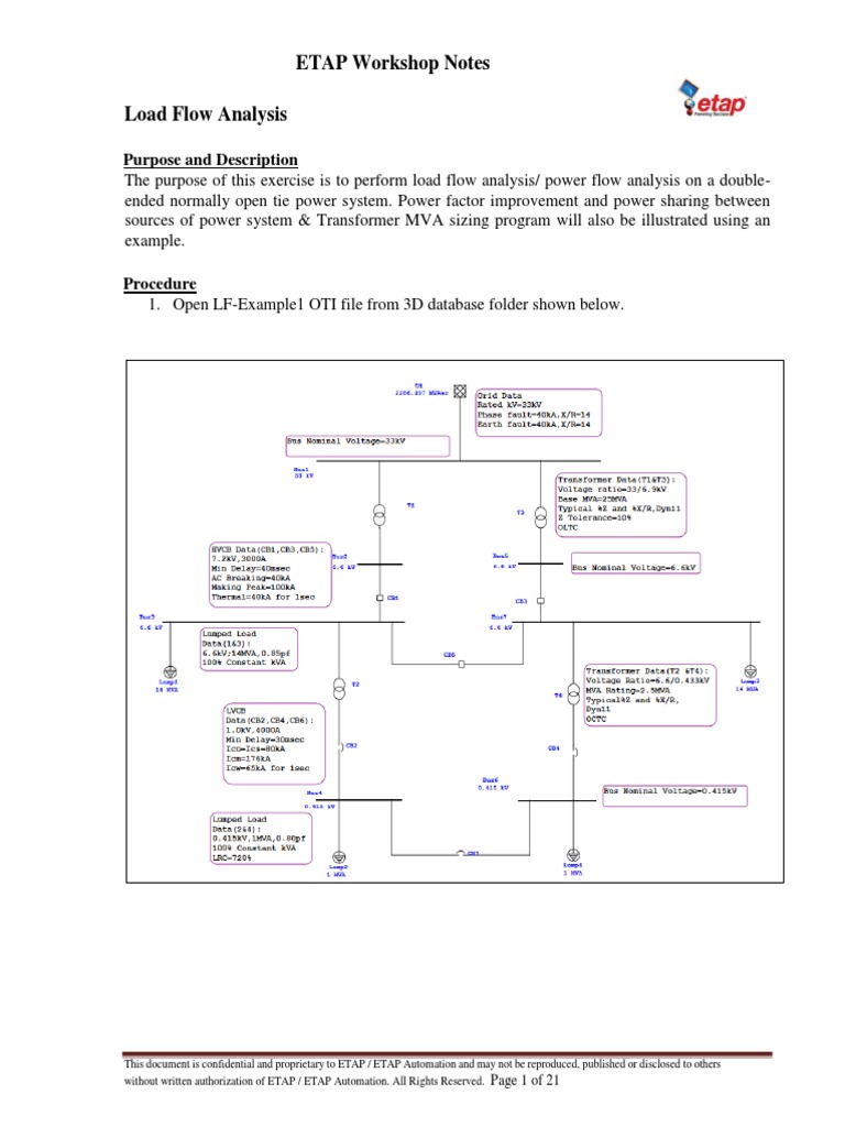 ETAP Workshop Notes Load Flow Analysis: Purpose and Description | PDF ...