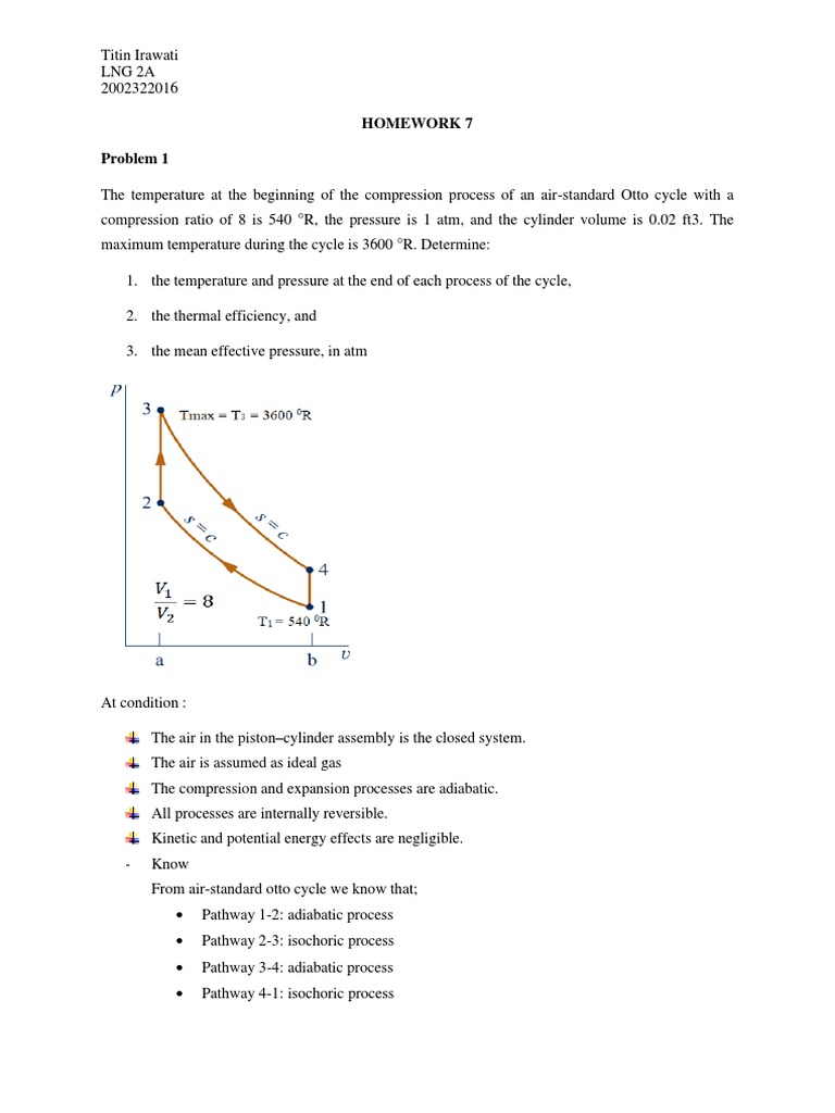 Analysis of an Air-Standard Otto Cycle and Diesel Cycle Problem Set Calculating Temperatures ...
